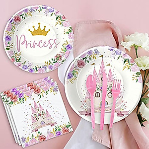 HIPVVILD Princess Party Decorations Tableware - Princess Birthday Party Supplies Include Dinner Plates, Dessert Plates, Cups, Napkins, for Princess Birthday Baby Shower Party Decorations | Serve 24