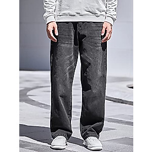 Verdusa Men's High Waist Loose Jeans Baggy Straight Leg Denim Pants Trousers Dark Grey XL
