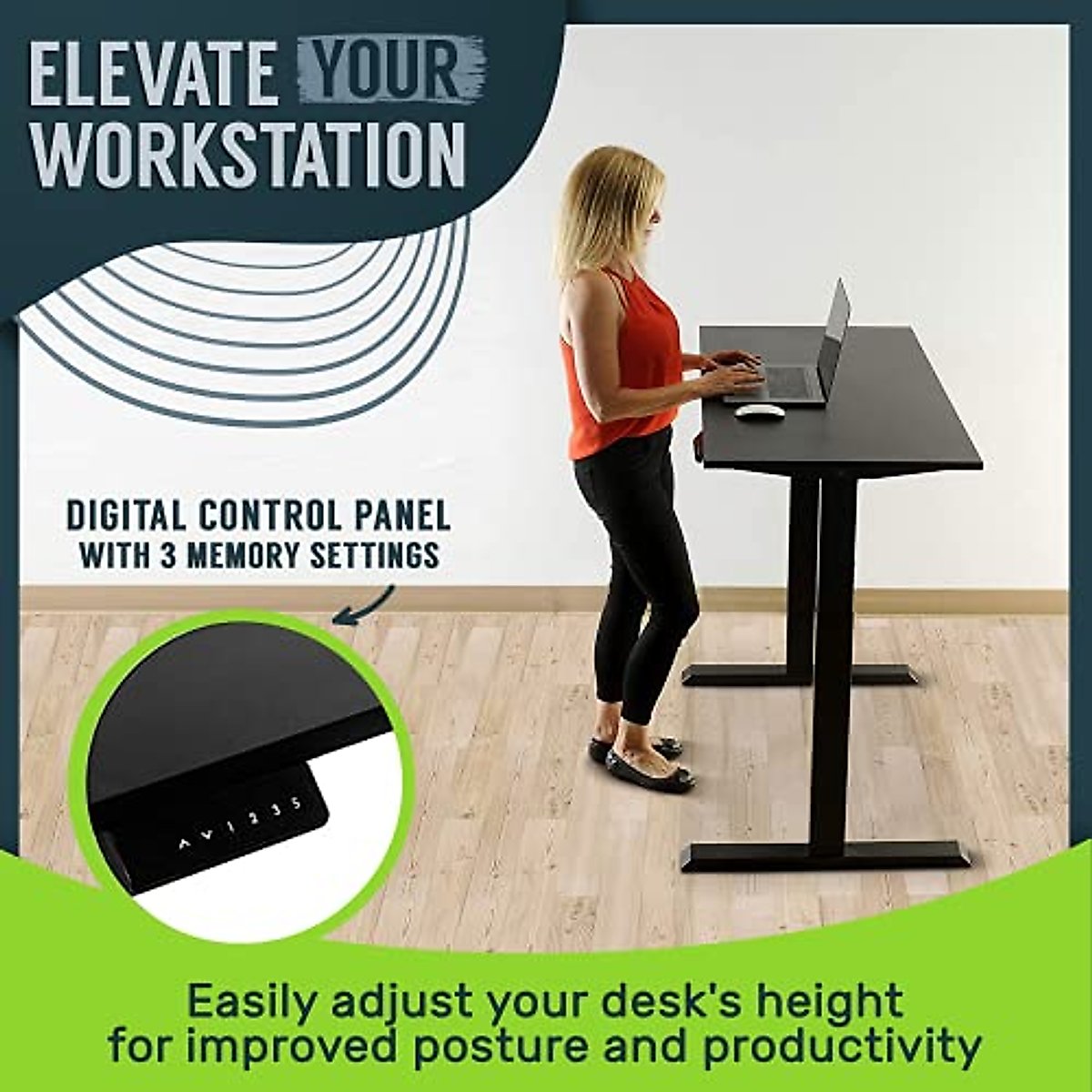 TechOrbits 47 Inch Electric Standing Desk Frame with Tabletop - Motorized Workstation Two Leg Stand Up Desk with Memory Settings and Telescopic Sit Stand Height Adjustment (Black Frame/Wood Brown Top