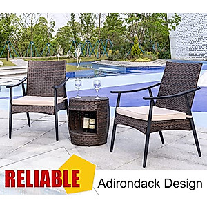 Sundale Outdoor Brown Wicker High Back Chairs with Cushions Set of 2, Patio All Weather PE Rattan Dining Bistro Chairs with Ergonomic Armrest for Indoor Outdoor