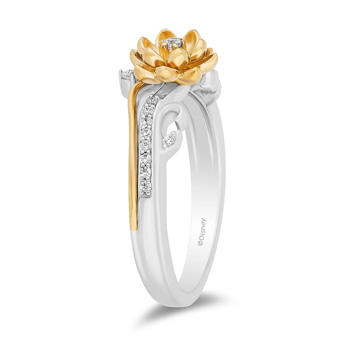 Jewelili Enchanted Disney Fine Jewelry Sterling Silver and 10K Yellow Gold 1/8 Cttw Natural White Round Diamond Tiana Engagement Ring (8)