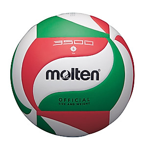 Molten Official FIVB PU Leather Volleyball - White/Red/Green, Size 5, one Size