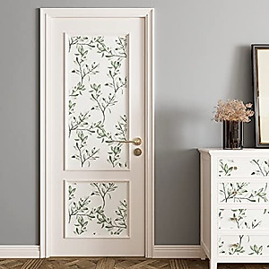 Wallercity Green Leaves Wallpaper Peel and Stick Floral Wallpaper for Cabinets Boho Green Leaf Contact Paper Home Decor Removable Wall Paper 17.5" x 315" Wall Plants White Contact Paper for Shelf