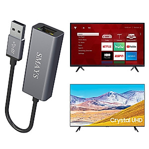 Ethernet Adapter Compatible with Roku TV, Samsung Smart TV - Wired Internet Connection, USB to LAN 10/100