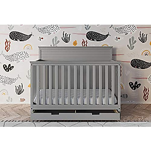 STORKCRAFT Homestead 5-in-1 Convertible Crib with Drawer (Pebble Gray) – GREENGUARD Gold Certified, Crib with Drawer Combo, Includes Nursery Storage Drawer, Converts to Toddler Bed and Full-Size Bed