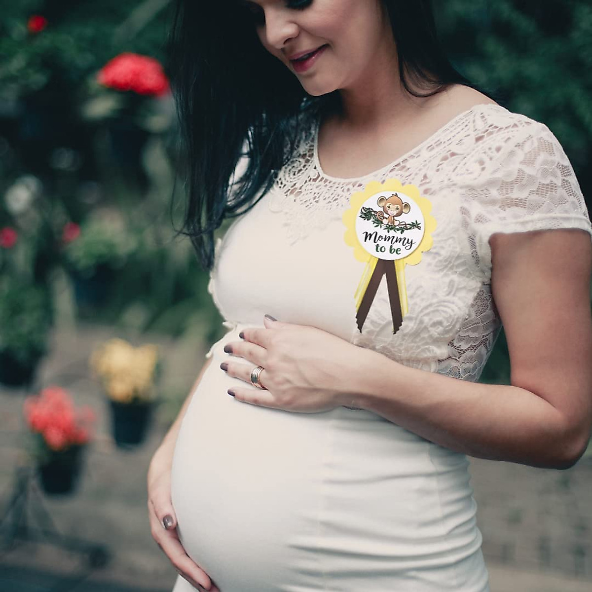 Baby Shower Pins Mommy & Daddy to Be Safari Monkey Jungle Yellow Brown Badge Sprinkle Idea