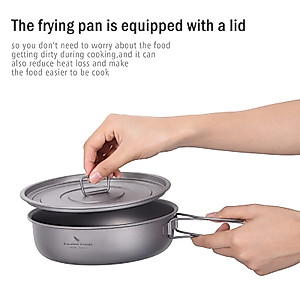 Boundless Voyage Titanium Frying Pan with Lid Portable Folding Handles Outdoor Camping Skillet Griddle Ultralight Cookware Hiking Backpacking