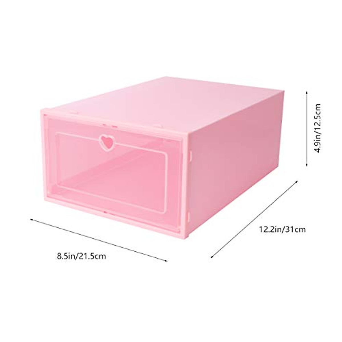 DOITOOL 6Pcs Plastic Shoes Boxes Stackable Shoe Organizer Bins Foldable Shoe Container Drawer Type Shoe Organizer (Pink)