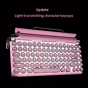 Adventurers Typewriter Keyboard,Bluetooth Wireless Keyboard with 83 Keys Hot Swappable Blue Switch/Round Keycaps/White Backlit/Compact 75% Layout Wired Keyboard for Windows/Mac/PC/Laptop/ipad,Pink