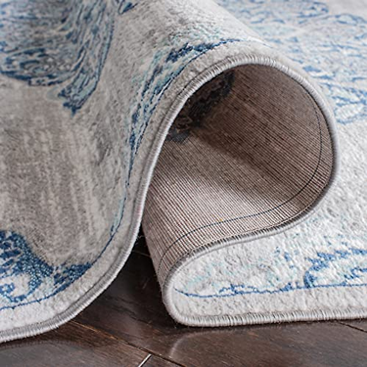 SAFAVIEH Brentwood Collection 8' x 10' Navy / Light Grey BNT849M Medallion Distressed Non-Shedding Living Room Bedroom Dining Home Office Area Rug