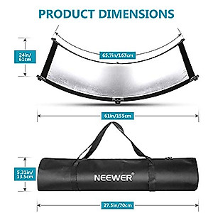 Neewer Clamshell Light Reflector Diffuser with Carrying Bag, 66”×24”/155x61cm Photography Curved Lighting Reflector for Photo Studio Photography, Black/White/Gold/Silver Colors (Stand Not Included)