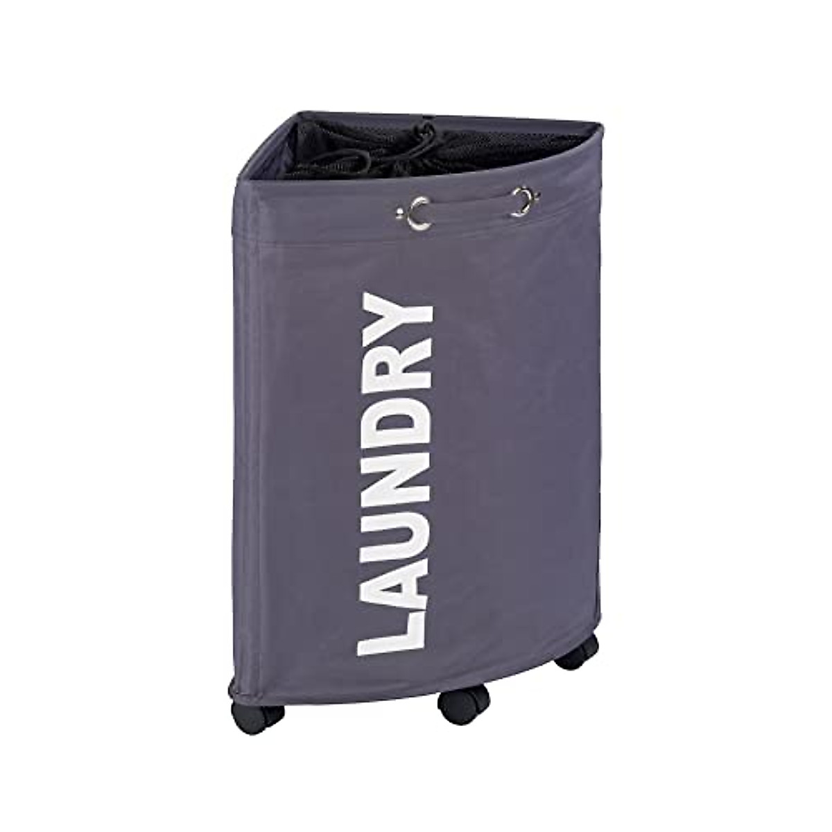 WENKO Corner Laundry Basket with Wheels Tresco, Collector, Laundry Basket with Wheels, Space Saving Narrow Laundry Hamper, Clothes Storage, 13.21 gallon/13" x 23.6" x 13", Gray