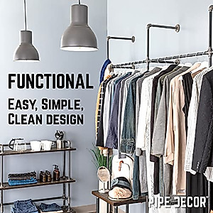 PIPE DECOR Wall and Floor Mounted Modular Clothing Rack, 115 in. W x 87.5 in. H, Black Steel Pipe, Fittings and Flanges, Industrial Design and Look for Home, Retail or Commercial Use