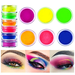 Beteligir 6 colors Neon Pigment Eyeshadow Powder, FindinBeauty UV Glow Blacklight Mixed Bright True Colors Eye Shadow Pigments, Neon Pigment Eyeshadow Powder for Christmas Face Body Makeup