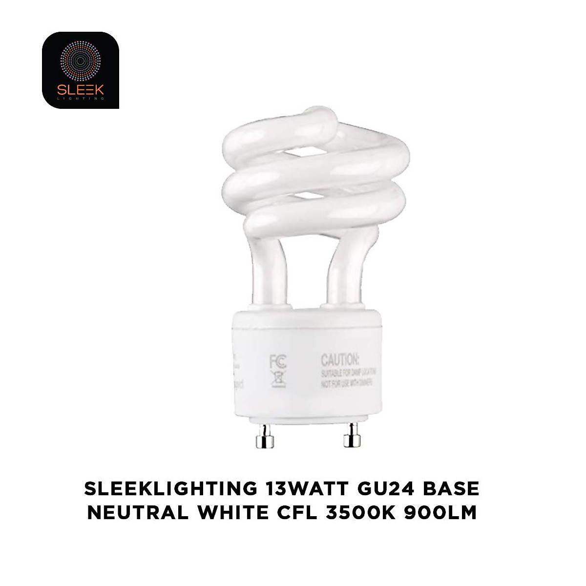 SLEEKLIGHTING - 13Watt GU24 Base 2 Prong Light Bulbs- UL approved-13w 120v 60hz Light Bulb- Mini Twist Lock Spiral -Self Ballasted CFL Two Pin Florescent Light Bulb- 3500K Neutral White -4pack-