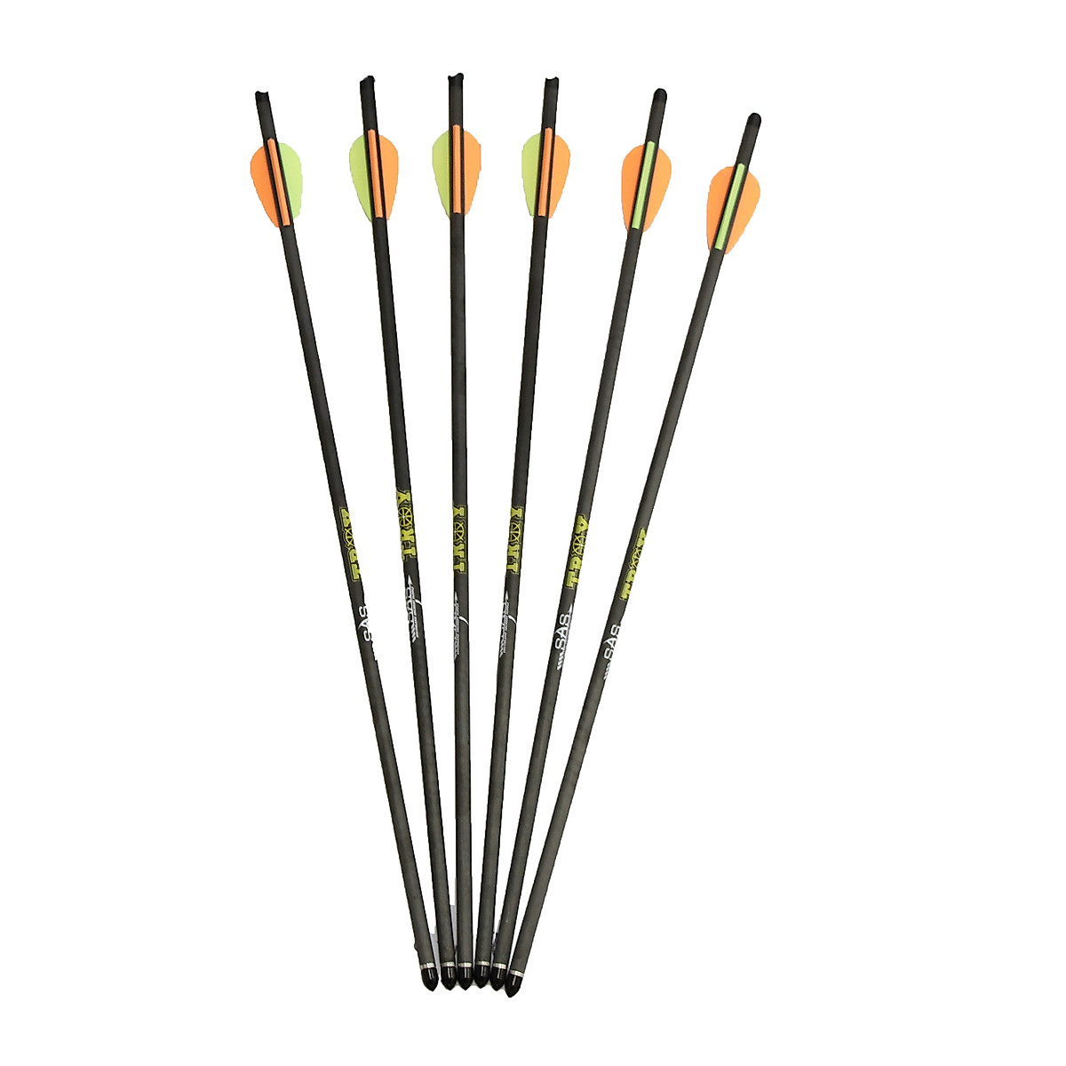 SAS Troy Crossbow Carbon Bolts 20" Arrows with Points and 2" Vanes - 6/Pack