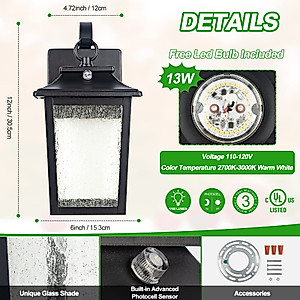 LED Dusk to Dawn Outdoor Wall Lantern with Sensor - Exterior Porch Lighting Fixtures, Black Outside Wall Mount Sconce with 13W 3000K for House Garage, Doorway Garden Patio, 100% Waterproof Anti-Rust