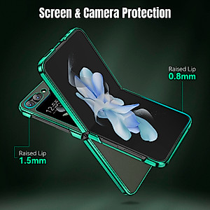 MATEPROX Phone Case for Samsung Galaxy Z Flip 5 Case, Slim Thin Lightweight Protective Phone Case with Non-Slip Leather Back with Electroplated Frame for Samsung Galaxy Z Flip 5 5G-Green