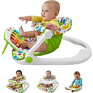 Fisher-Price Portable Baby Chair, Deluxe Sit-Me-Up Seat with Kick & Play Piano Learning-Toy and Snack Tray for Babies and Toddlers