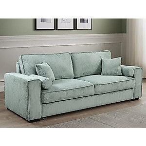 ZIGHTH 91-Inch Corduroy Queen Size Sleeper Sofa Bed with Storage, Convertible Sleeper Couch with Pull Out Bed and 4 Pillows, Hide a Bed Couches for Bedroom, Living Room, Small Places (Gray Green)