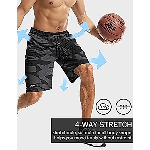Aolesy Men's Basketball Zipper Pockets 10 inch Athletic Lightweight Mesh Gym Workout Running Shorts, Camoblack, Large