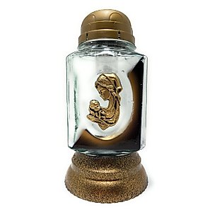 Importer AM Rainbow Glass Cemetery Memorial Candle with 3D Portrait of Jesus and Mary | Grave Light Remembrance Decoration | European Style Candle Holder Home & Garden Decor (8.5in Tall, Gold)