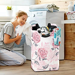 Blueangle Large Pink Roses Laundry Basket Blanket Basket Baby Laundry Hamper Toy Storage Bin 22.7" x 12.6"x11"