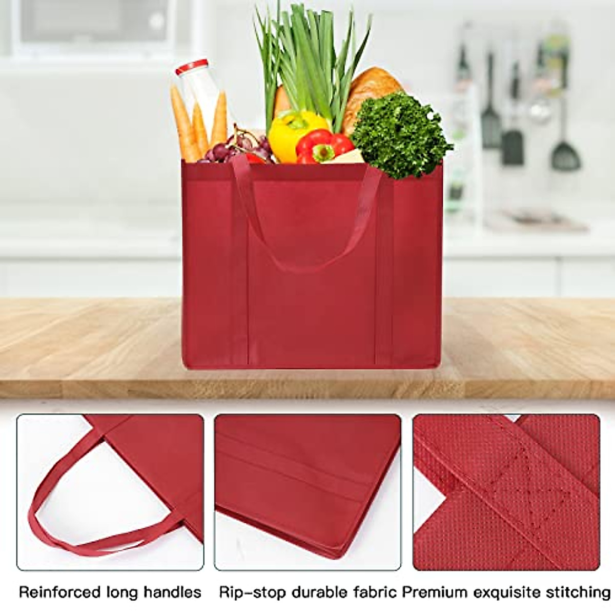 HECTOLIFE 20-Pack Reusable Grocery Bags，Large Washable Foldable Shopping Bags，Heavy Duty Tote Bags with Reinforced Handles(Multicolor)