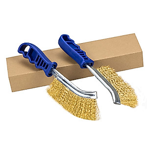 SALI Wire Brushes for Cleaning Rust Removal Heavy Duty Steel Brush Tool 11" Long Handle with Plastic Handle,for Automotive,Grill,Paint , Welding Slag&Household，More and Thicker Bristles Pack of 2