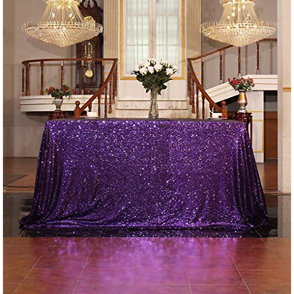 SquarePie Sequin Tablecloth 50 x 72 Inch Purple Sparkly Table Cloth for Wedding Party