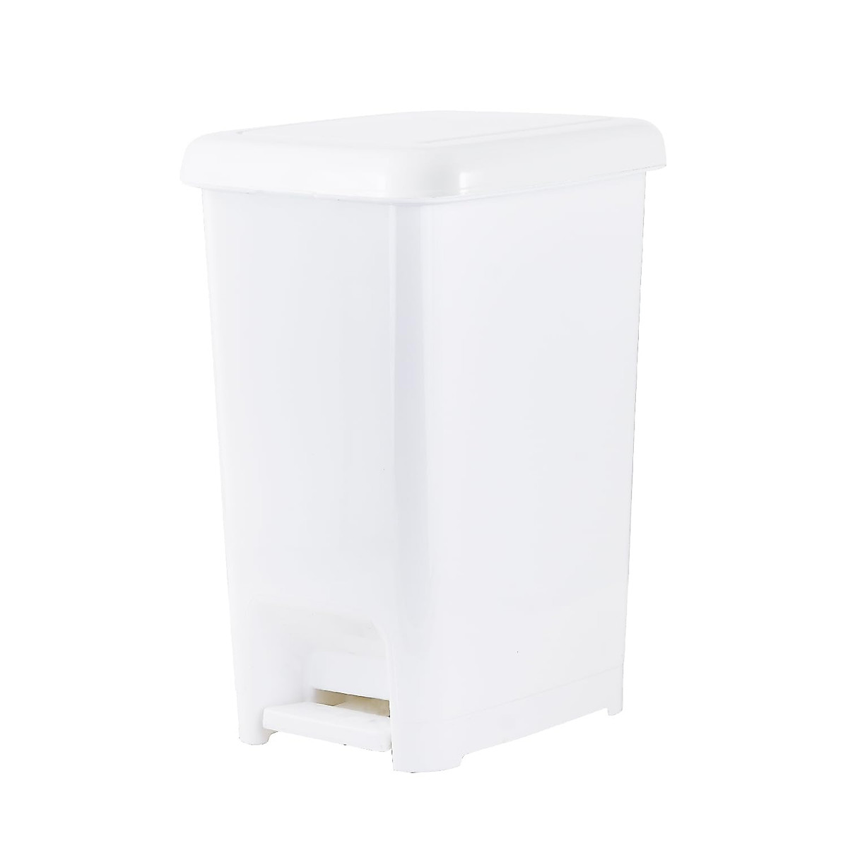 Superio 10.5 Gal Slim Step On Pedal Plastic Trash Can, Waste Bin for Under Desk, Office, Bedroom, Bathroom- 42 Qt White