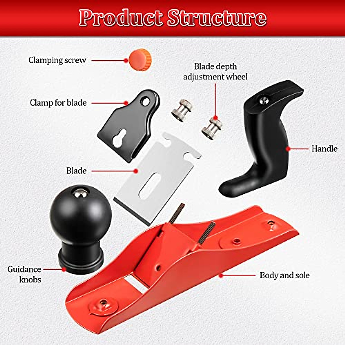 Dreyoo No.4 Adjustable Hand Planer with 2 Inch Replacement Blade, Wood Planer for Woodworking, Smoothing Bench Plane Jointer Plane for DIY Door Installation