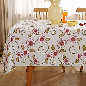 SASTYBALE Vinyl Tablecloth with Flannel Backing Rectangle 60 x 120 Inch, 100% Water & Oil Proof Plastic Tablecloths, Elegant Floral PVC Table Cover for Spring, Summer, Party, Indoor, Outdoor