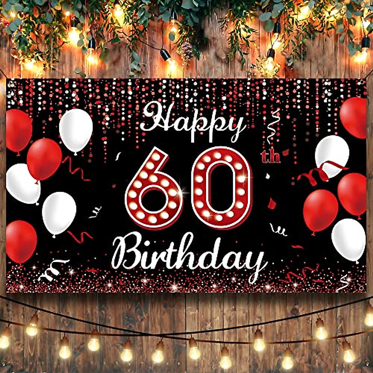 60th Birthday Decoration Banner Backdrop, Happy 60th Birthday Decorations for Women, Red Black White 60 Years Old Birthday Party Photo Booth Props, 60 Birthday Sign for Outdoor Indoor, Fabric Vicycaty