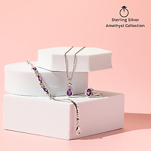 PEORA Amethyst Solitaire Drop Pendant Necklace for Women 925 Sterling Silver, Natural Gemstone, 1.50 Carats Trillion Cut 8mm, with 18 inch Chain