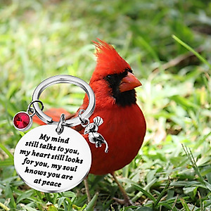 Memorial Gift In Memory Of Loved One Angel Wing Keychain In Loving Memory Gift My Mind Still Talks To You Keyring Cardinal Charm (Cardinals at peace)