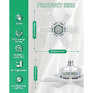 YIBEYYDS LED Garage Light 2 Pack, 185W 18500LM 6500K Garage Light led Garage Ceiling Lights with 6+1 Adjustable Panels Support E26/E27 for Garage, Barn, Workshop, Basement