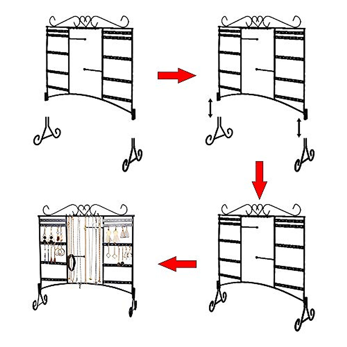 ComCreate Jewelry Organizer Stand with Removable Foot Large Capacity Jewelry Stand with 80 Holes/10 Hooks and 2 Crossbars