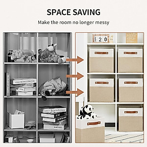 13"x13" Cube Storage Bins, ENLOY 4 Pack Collapsible Storage Cube Bins for Shelves, Large Capacity Storage Boxes for Organizing Closet Shelf with Leather Handle(White&Beige)