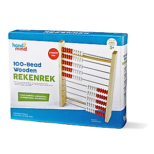 hand2mind 100 Bead Wooden Rekenrek, Abacus for Kids Math, Math Manipulatives Kindergarten, Counting Rack for Kids, Counters for Kids Math, Educational Toys for Elementary Kids (Set of 1)