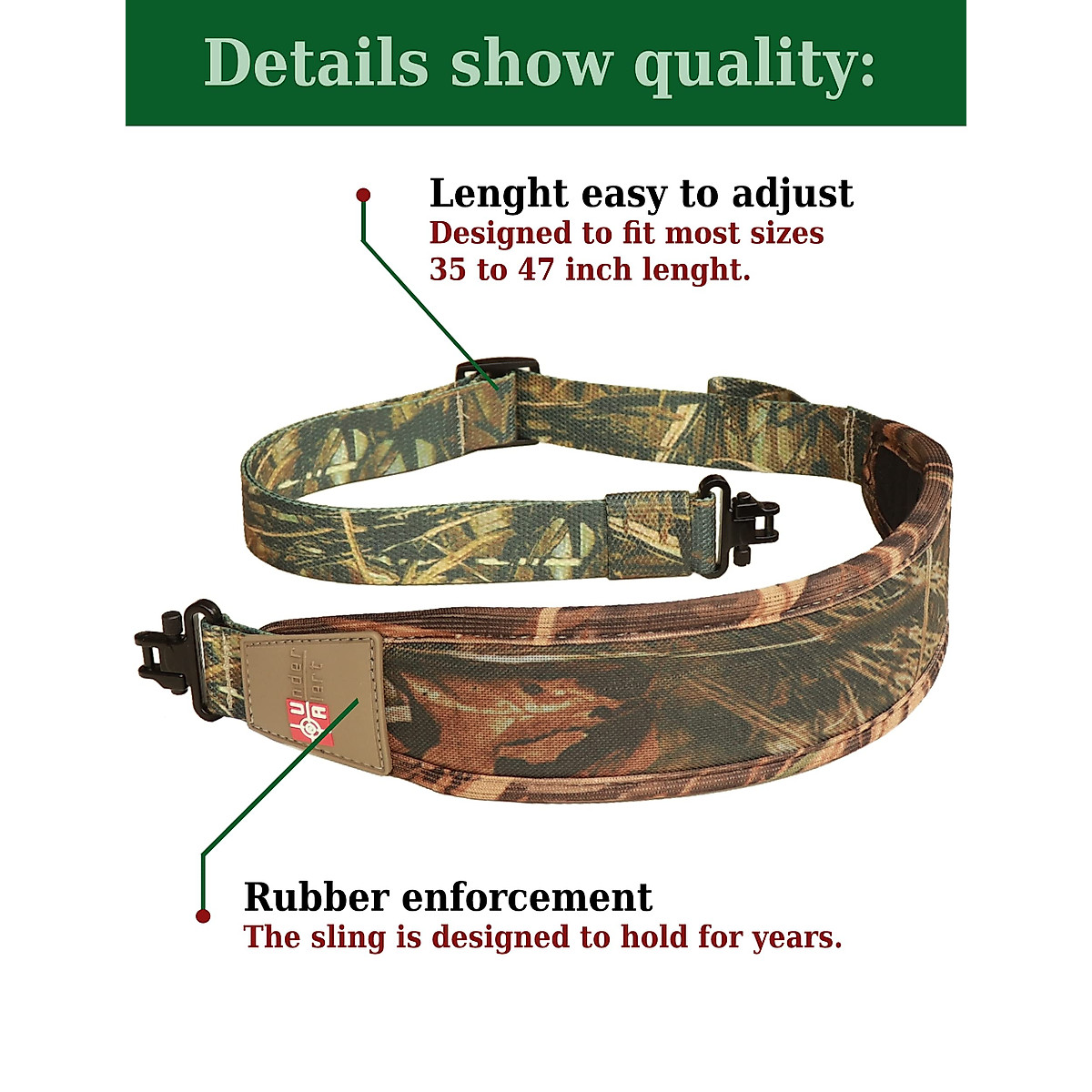Underalert Rifle Sling with Metal Swivels and Neoprene Padding, Adjustable Gun Sling Shotgun Sling for Hunting with Shell Holder Acc. Gun Strap for Rifle 2 Point, For 12GAs and Rifles (Waterfowl Camo)