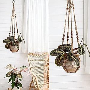 Mkono 3 Pack Macrame Plant Hangers Indoor Different Size Hanging Planter Basket Flower Pot Holder with Beads No Tassels 35"/29"/23", Medium, Brown