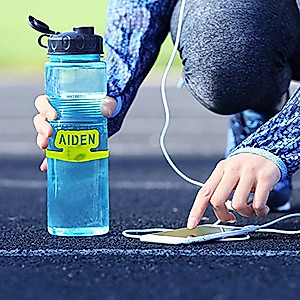 Personalized Bottle Bands. Pack of 4 Silicone Labels for Water Bottles. Different Names and Colors
