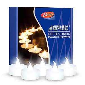 AGPtEK® Timer Flickering Flameless LED Candles Battery-Operated Tealights for Wedding Holiday Party Home Decoration 24pcs(Cool White)