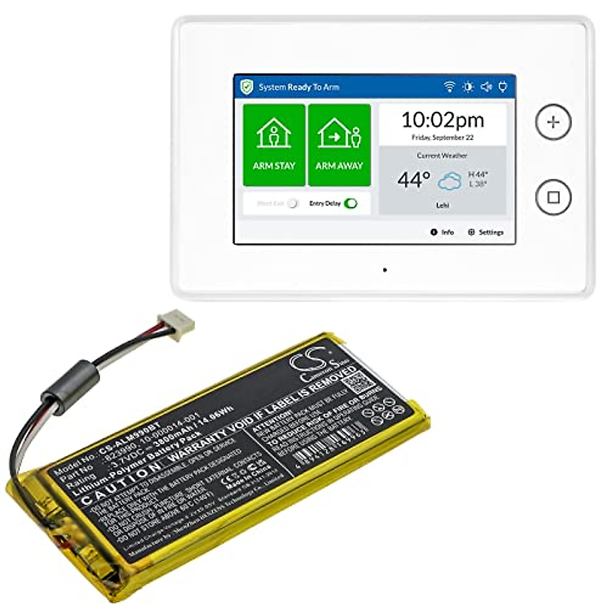 7800mAh Replacement Battery for ADT Panel Smart Things,2GIG GC3 Panel,SP1-GC3,GC3e Panel,fit Part no 823990,10-000014-001