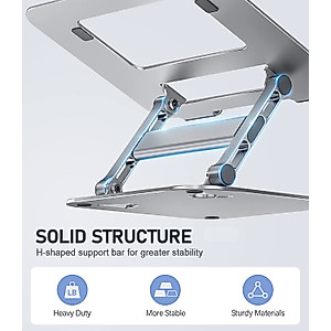 AOEVI Laptop Stand with Stable Support, Adjustable Laptop Riser for Desk, Aluminum Computer Stand Notebook Holder Compatible with MacBook Air Pro, Dell XPS, HP, Lenovo, Silver