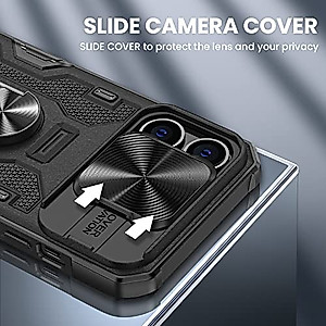 VEGO for iPhone 13 Pro Case with Slide Camera Cover, Built-in 360° Rotate Ring Kickstand Magnetic Shockproof Cover Case for iPhone 13 Pro 6.1 inch 2021 Armor Style - Black
