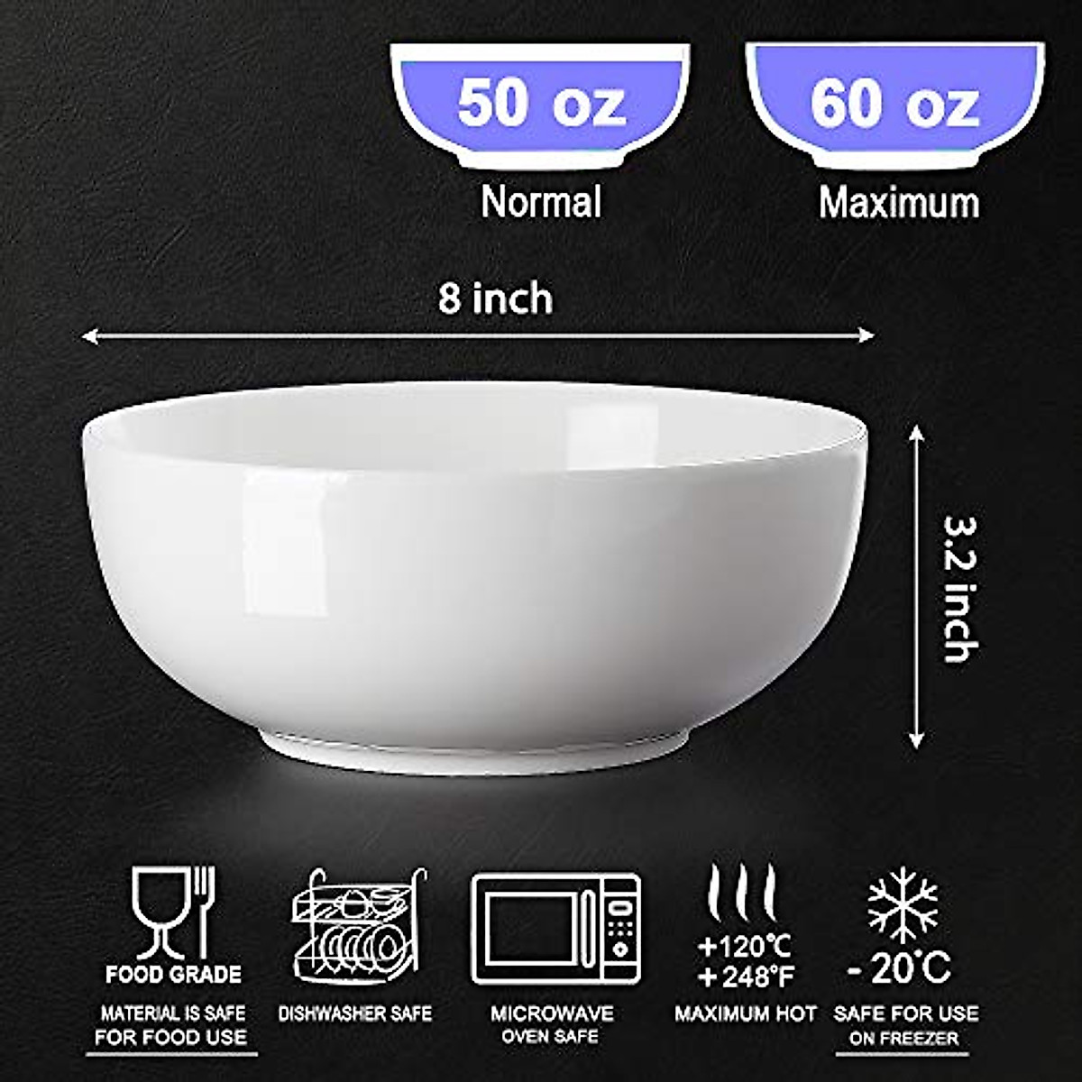 Hesen 60 oz Large Soup Bowl, Pho Bowls, Large Ramen Bowl Set of 3, 8 in Off White Porcelain Big Bowls…