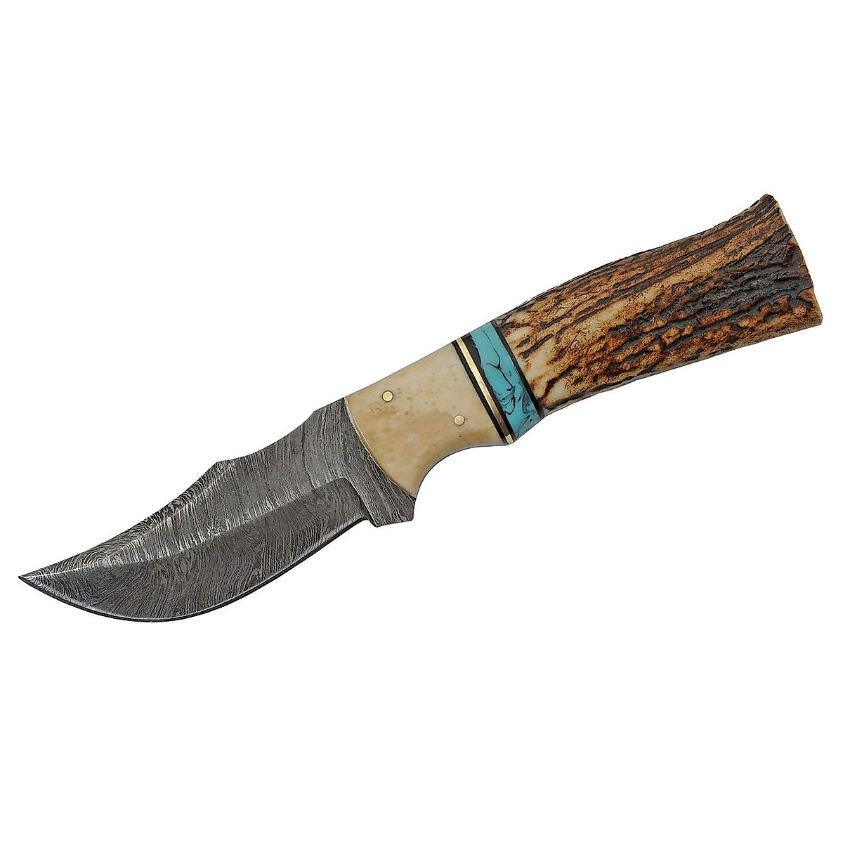 Szco Supplies 8.5” Stag Handle Damascus Steel Fixed-Blade Knife Outdoor Hunting Knife with Sheath