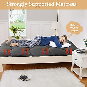 LULUWAY Japanese Futon Mattress, Twin Size Foldable Japanese Style Floor Mattress Roll Up, Tatami Mat, Camping Mattress Pad, Dark Grey